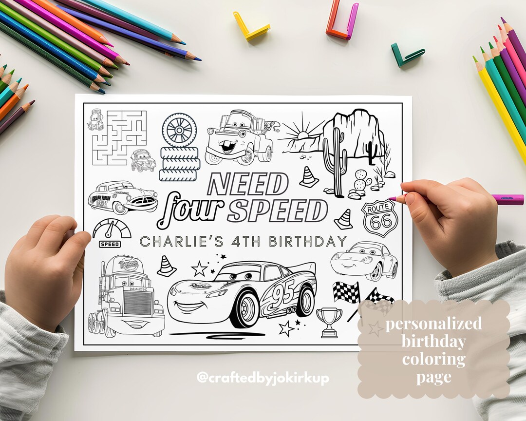 Cars Birthday Coloring Page Template, Need Four Speed 4th Birthday ...