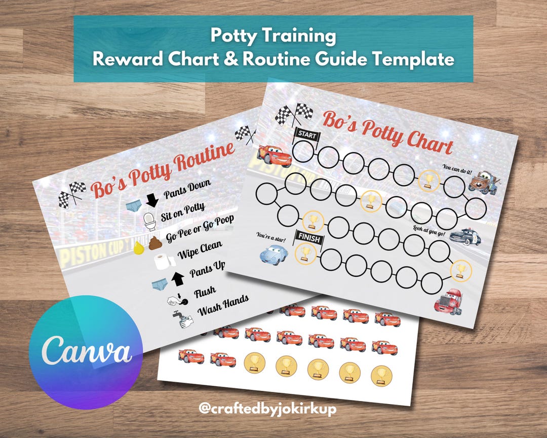 Cars Potty Training Chart and Routine Guide Template, Printable Potty ...