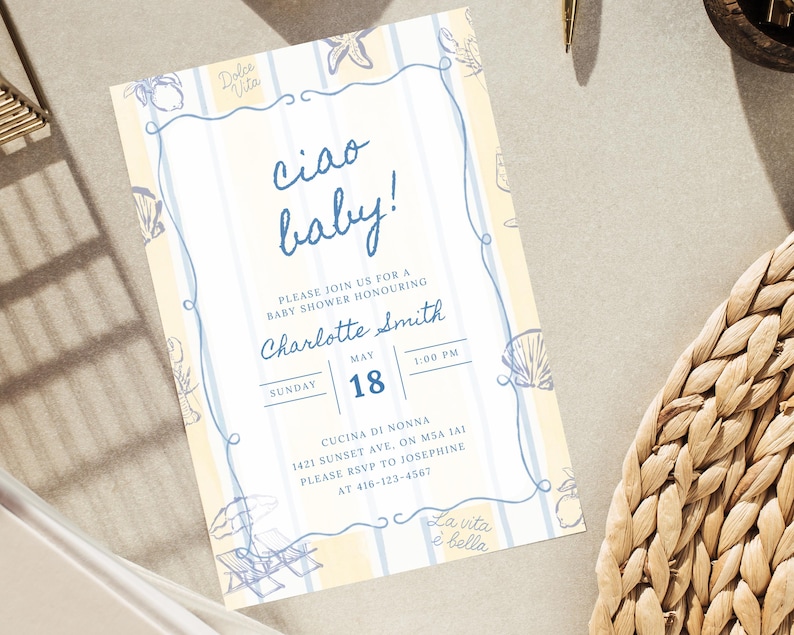 Ciao Baby Baby Shower Invitation Template, Italian Baby Shower Invite ...