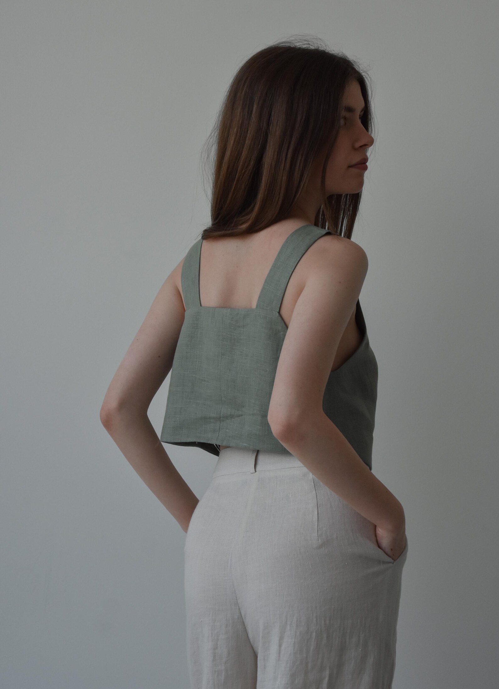 Linen Top for Women, Sage Green Linen Crop Top, Linen Tank Top, Linen ...
