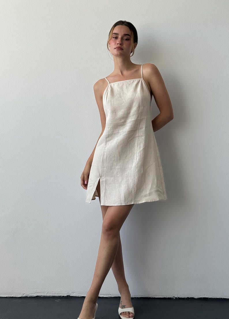 Beige Linen Dress, Linen Mini Dress, Natural Linen Dress, Boho Linen ...