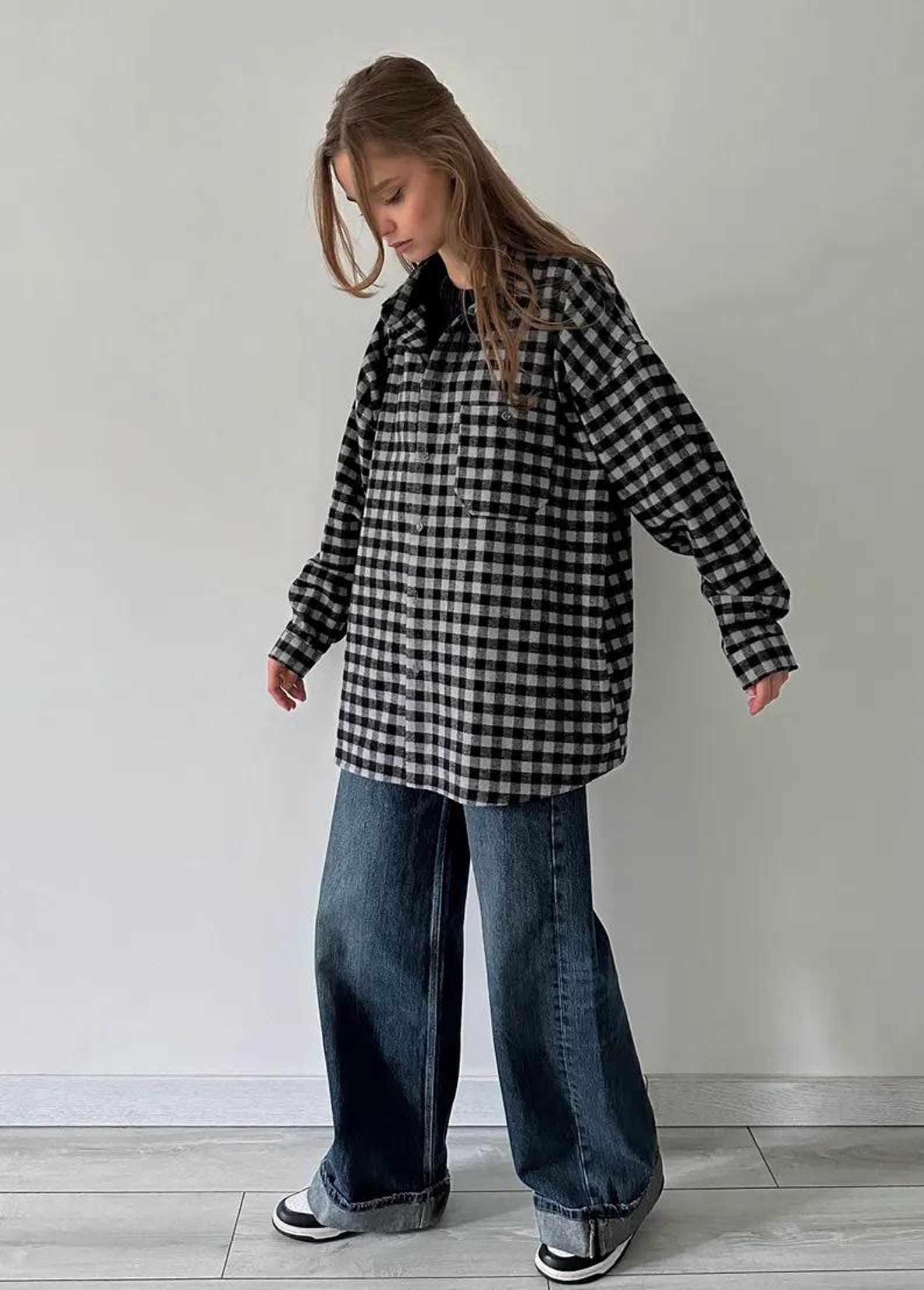 Grunge Style Shirt, Oversized Plaid Shirt, Checked Button-up Shirt ...