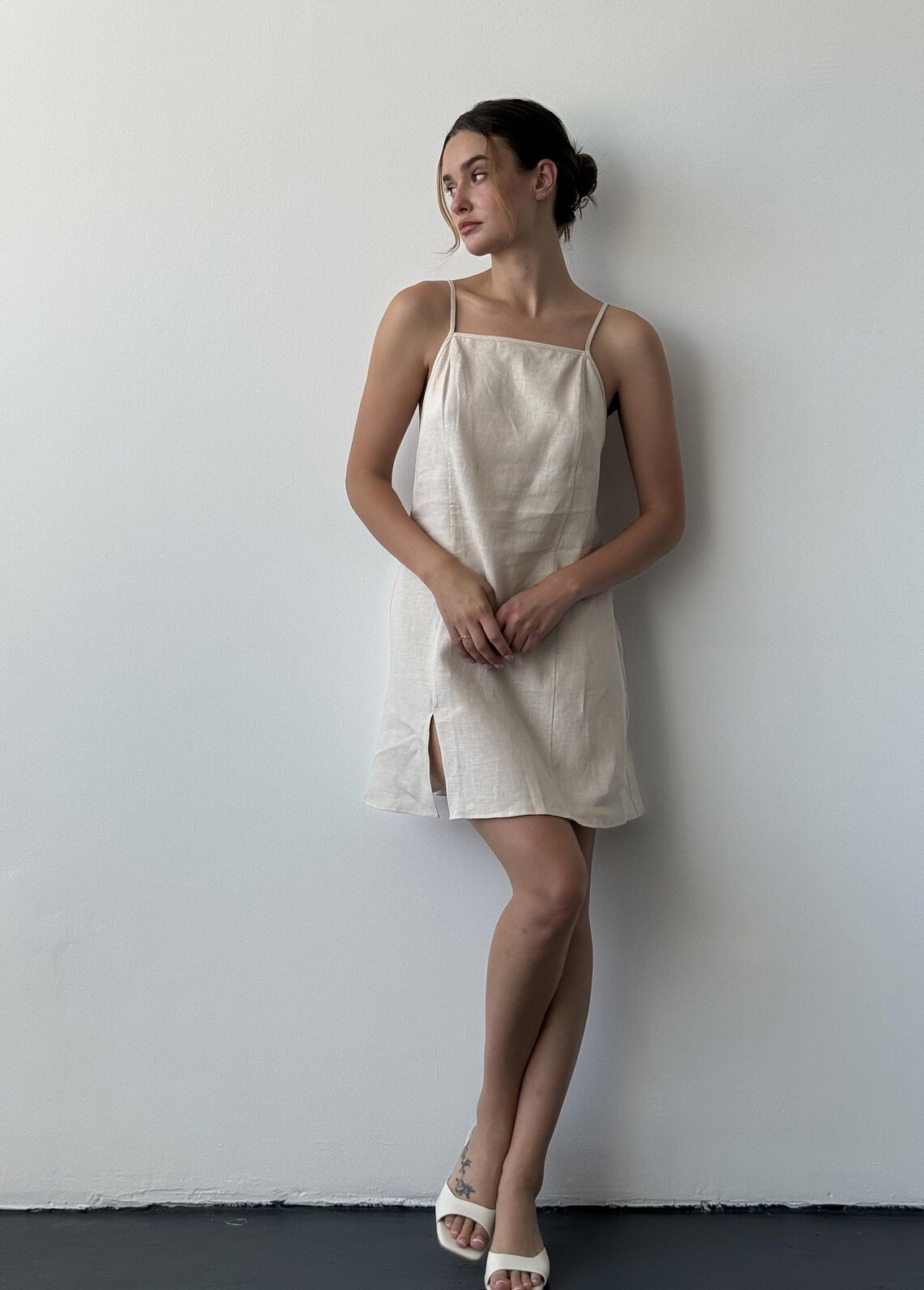 Beige Linen Dress, Linen Mini Dress, Natural Linen Dress, Boho Linen ...