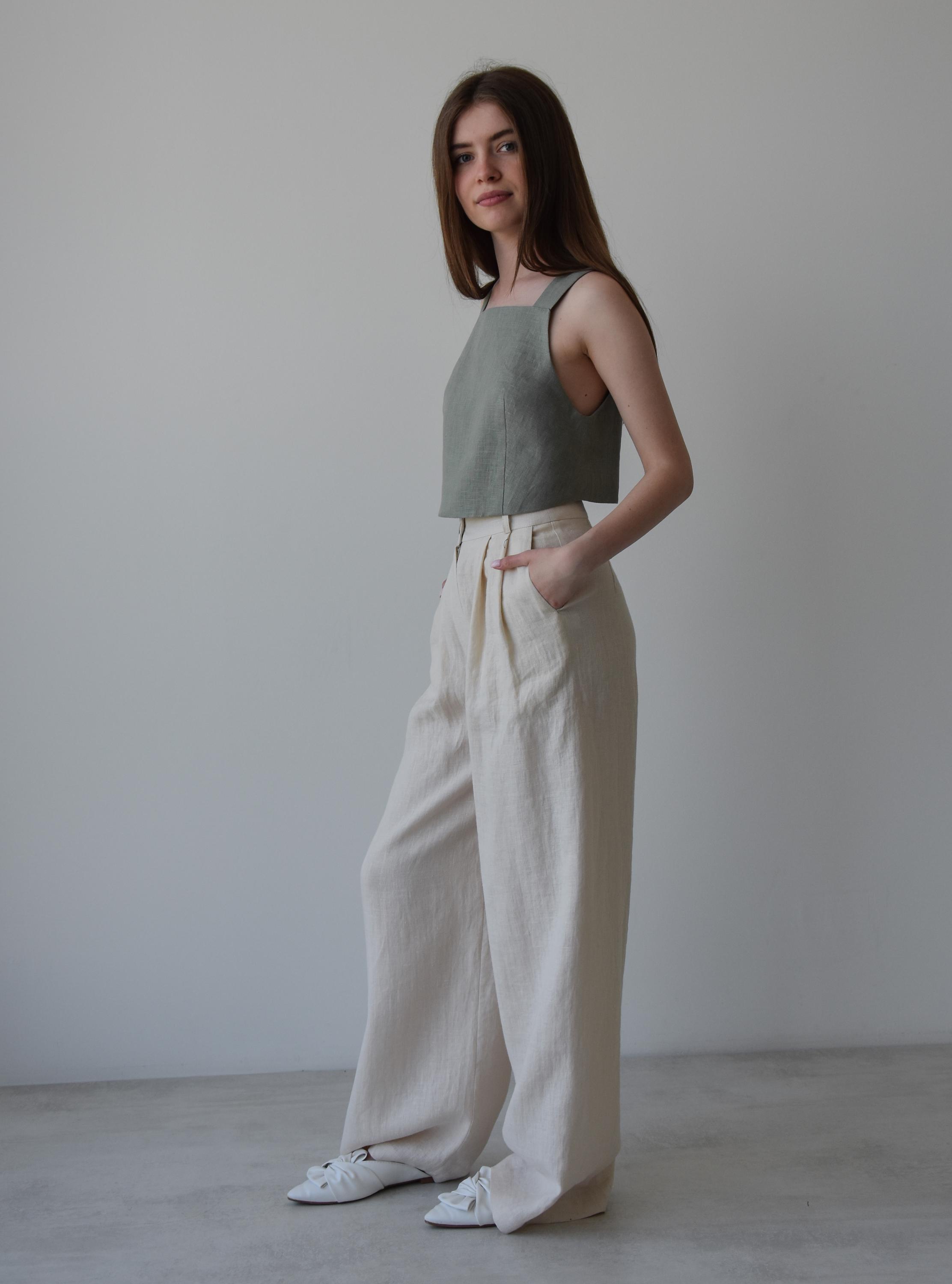 Linen Top for Women, Sage Green Linen Crop Top, Linen Tank Top, Linen ...