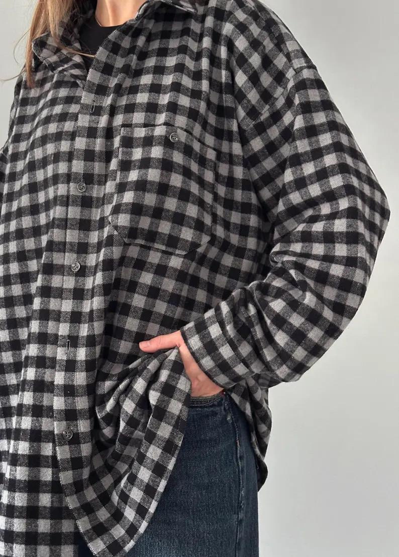 Grunge Style Shirt, Oversized Plaid Shirt, Checked Button-up Shirt ...