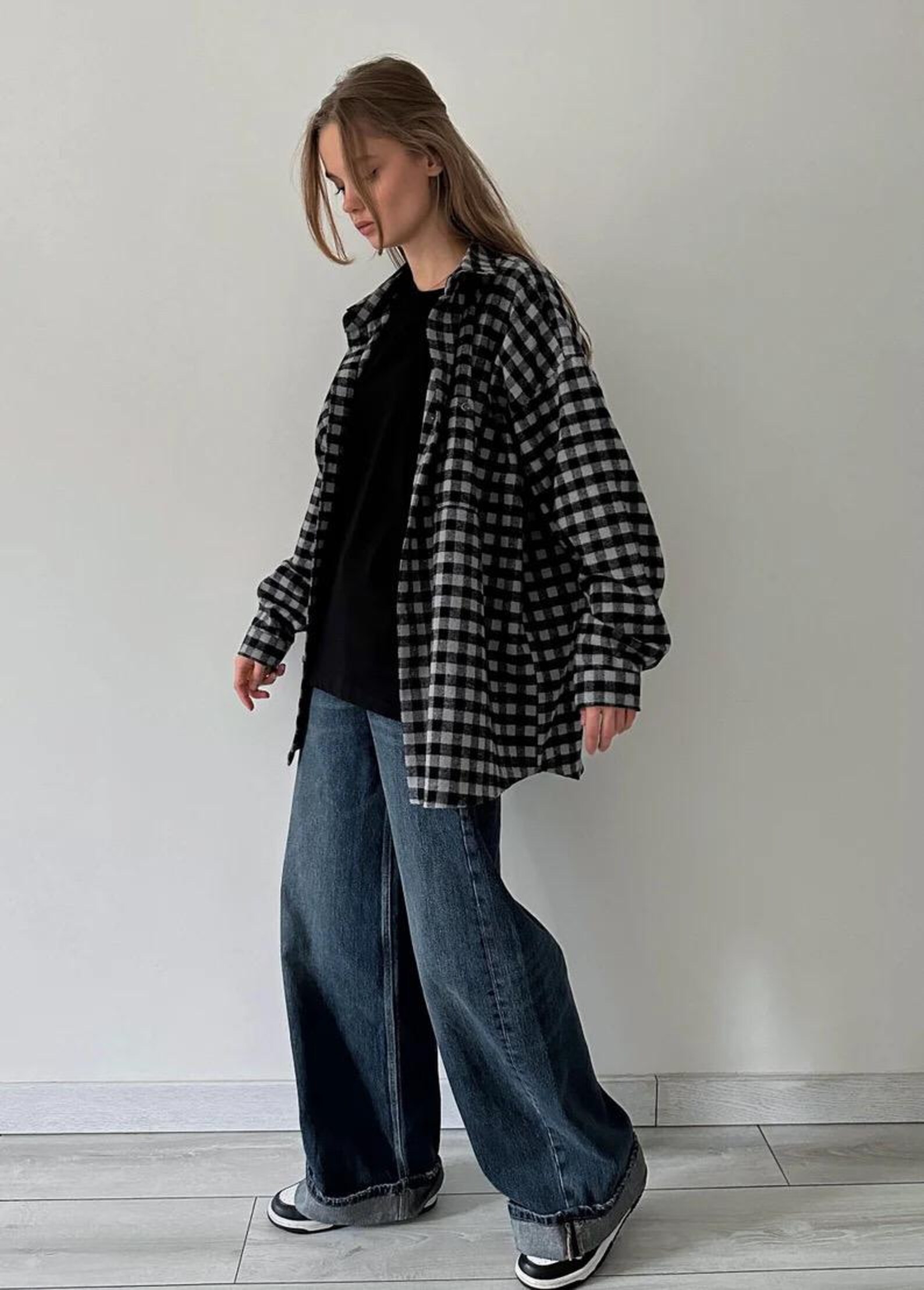 Grunge Style Shirt, Oversized Plaid Shirt, Checked Button-up Shirt ...