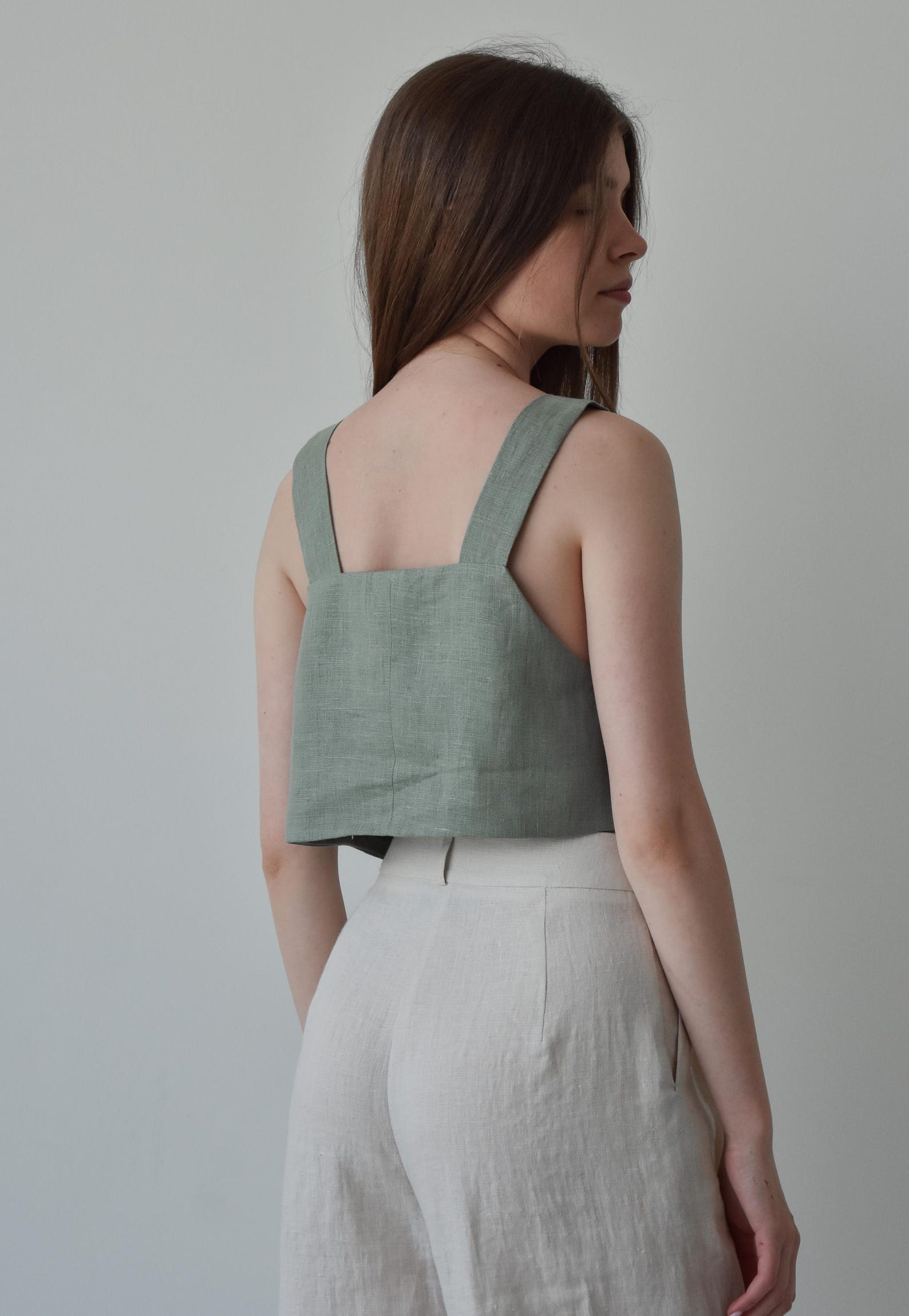 Linen Top for Women, Sage Green Linen Crop Top, Linen Tank Top, Linen ...