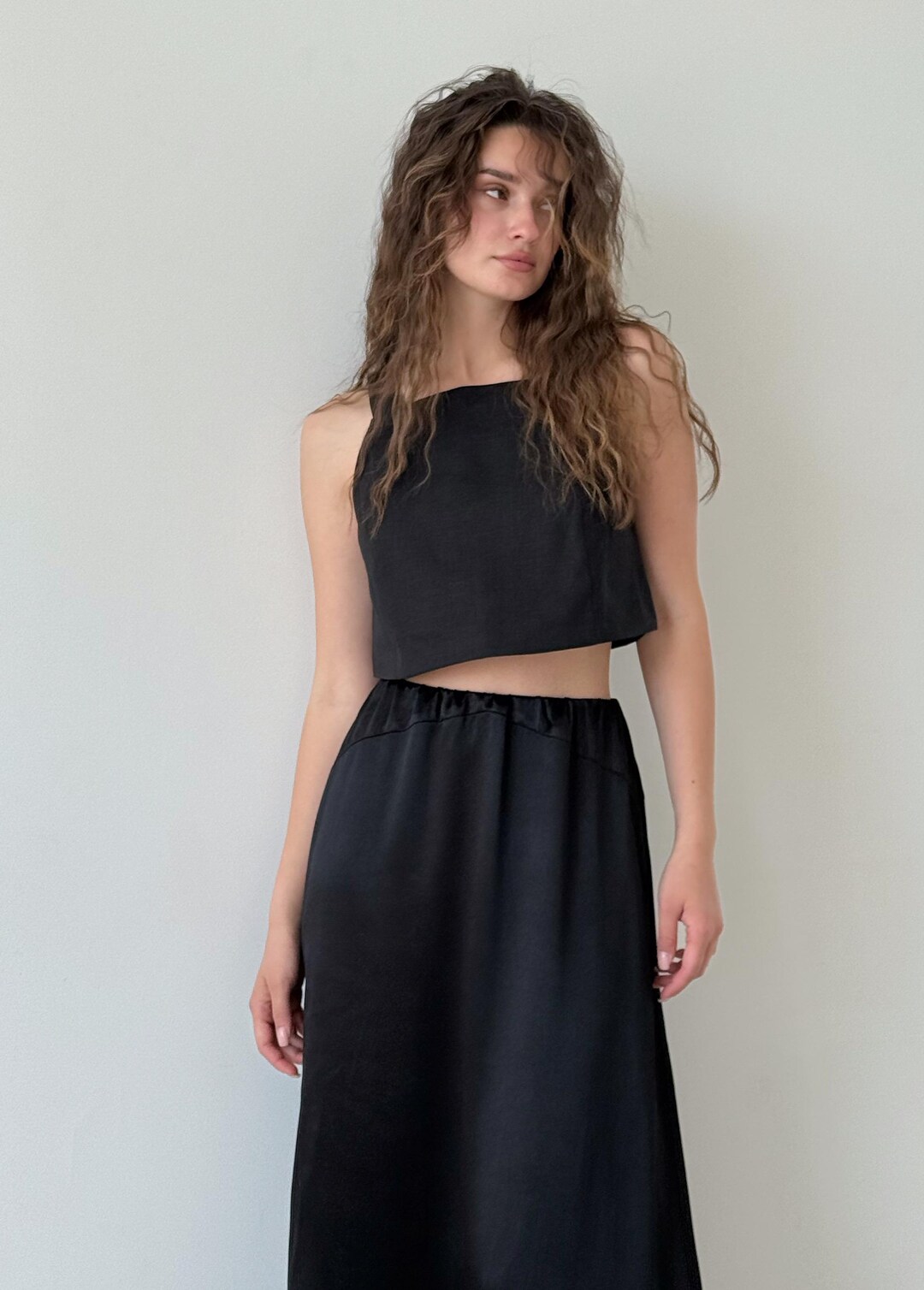 Black Linen Top for Women, Linen Crop Top, Relaxid Top, Linen Blouse ...