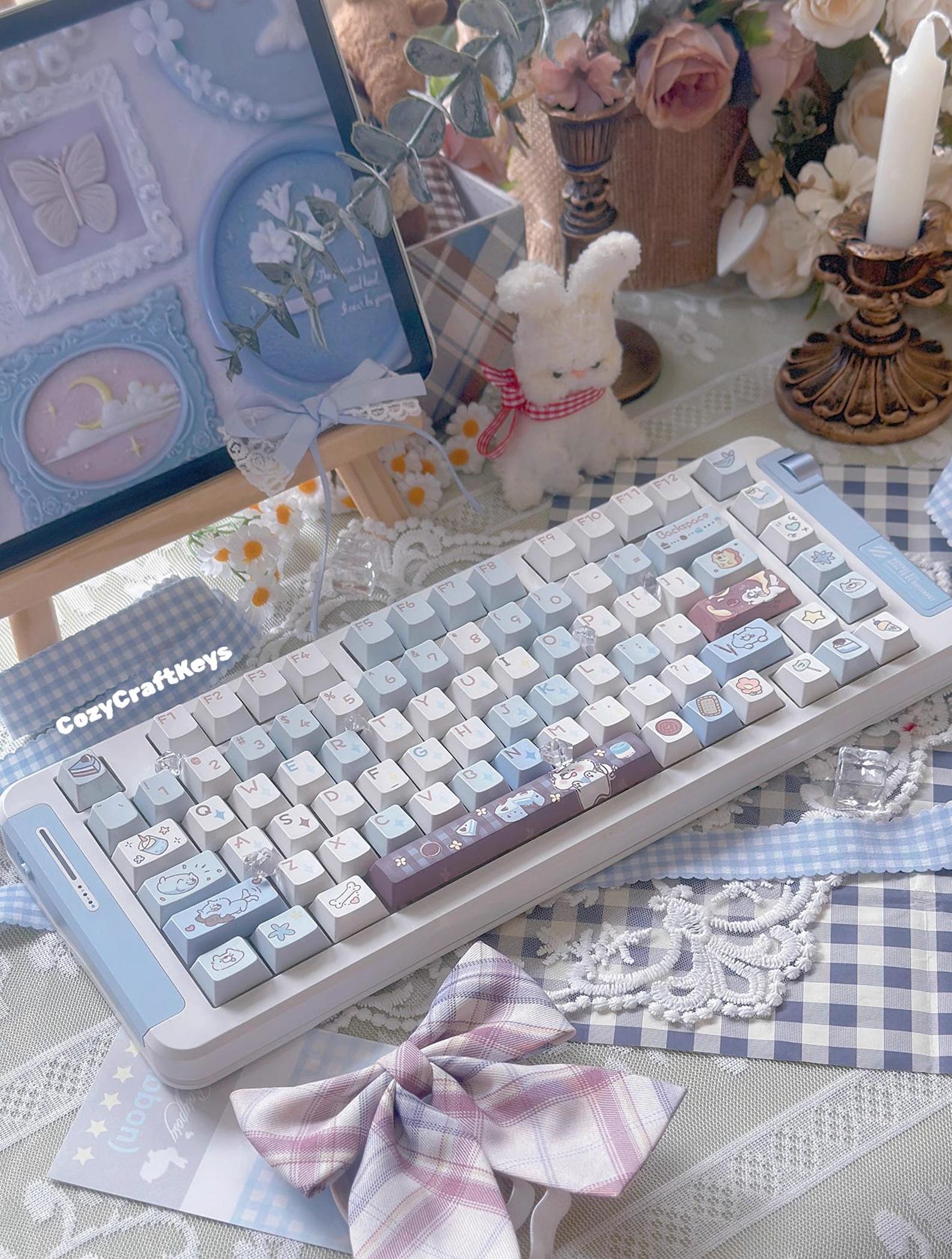 95 Keys Cute Puppy Keycap Set, Blue Keycaps, Cherry Profile Keycaps ...