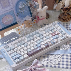 95 Keys Cute Puppy Keycap Set, Blue Keycaps, Cherry Profile Keycaps ...