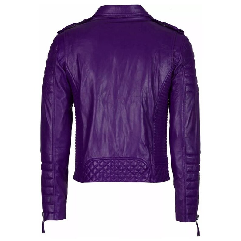 Mens Purple Leather Motorcycle Jacket Stylish Cowhide Biker Coat for ...