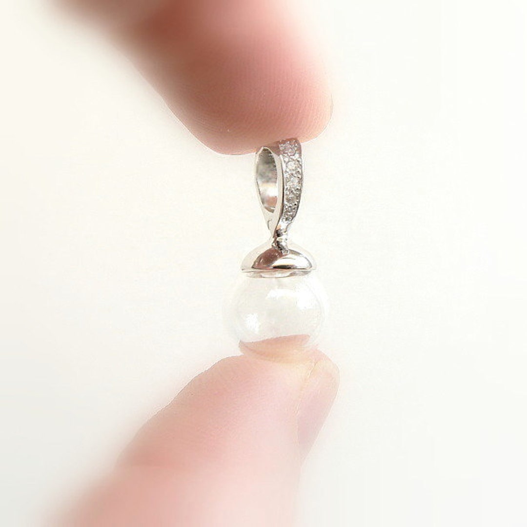 Glass Ball Pendant W/ Sterling Silver Loop Caps (.925/miniature/small ...