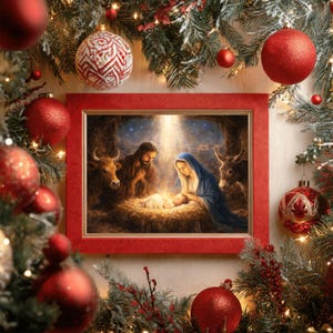 Holy Nativity Scene Poster Christmas Manger Bethlehem Light Sacred ...
