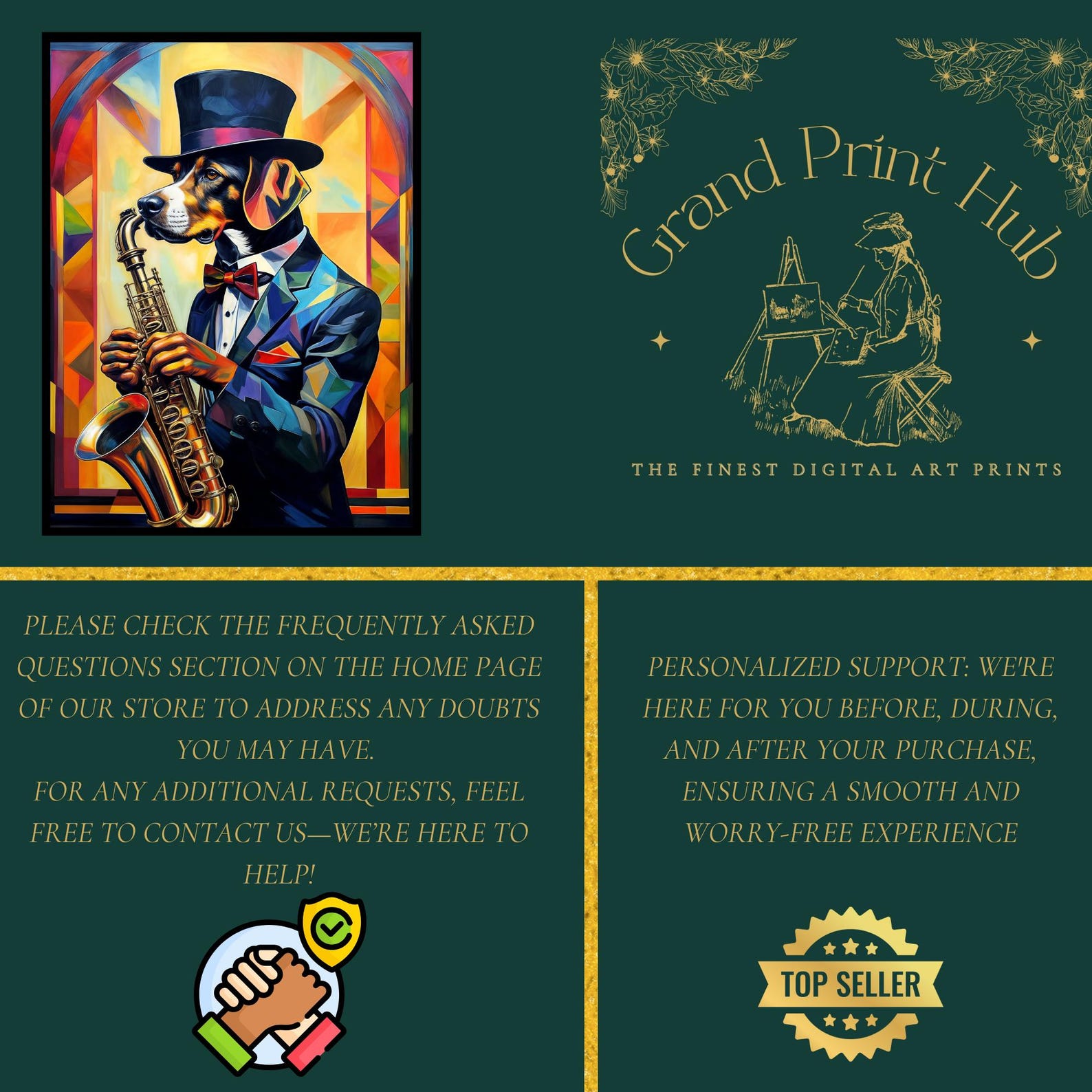 Dog Saxophone Poster Funny Jazz Pet Portrait Colorful Wall Art (digital ...