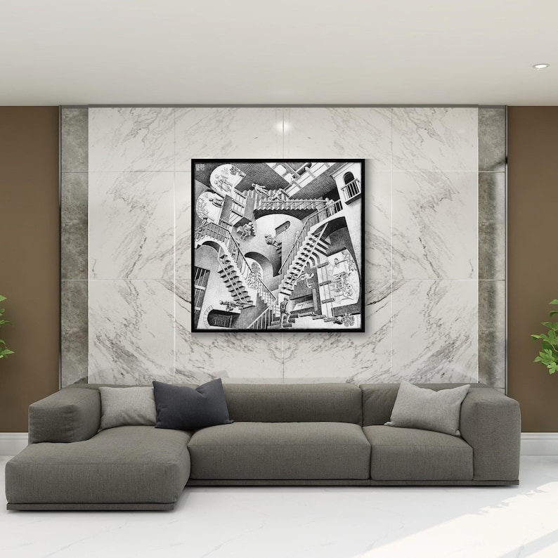 Escher Relativity Print: Geometric Optical Illusion Art (digital ...