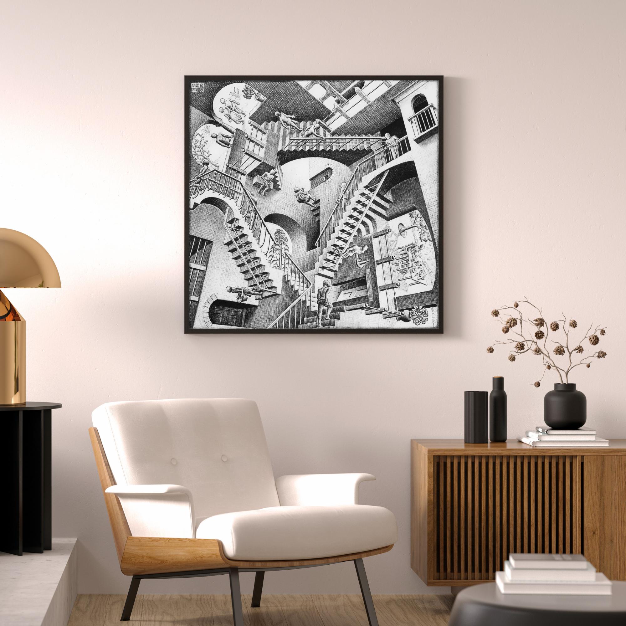 Escher Relativity Print: Geometric Optical Illusion Art (digital ...