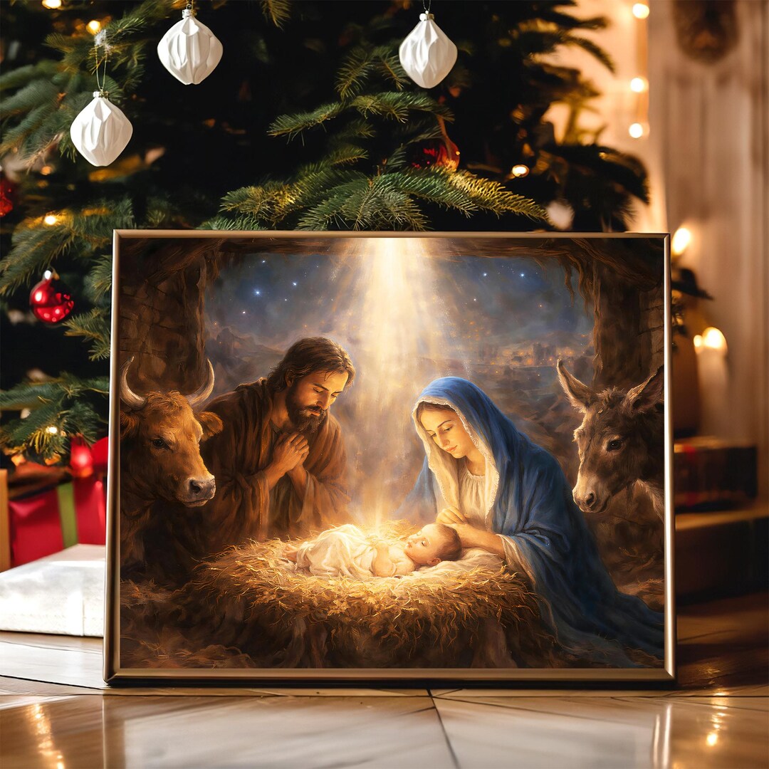 Holy Nativity Scene Poster Christmas Manger Bethlehem Light Sacred ...