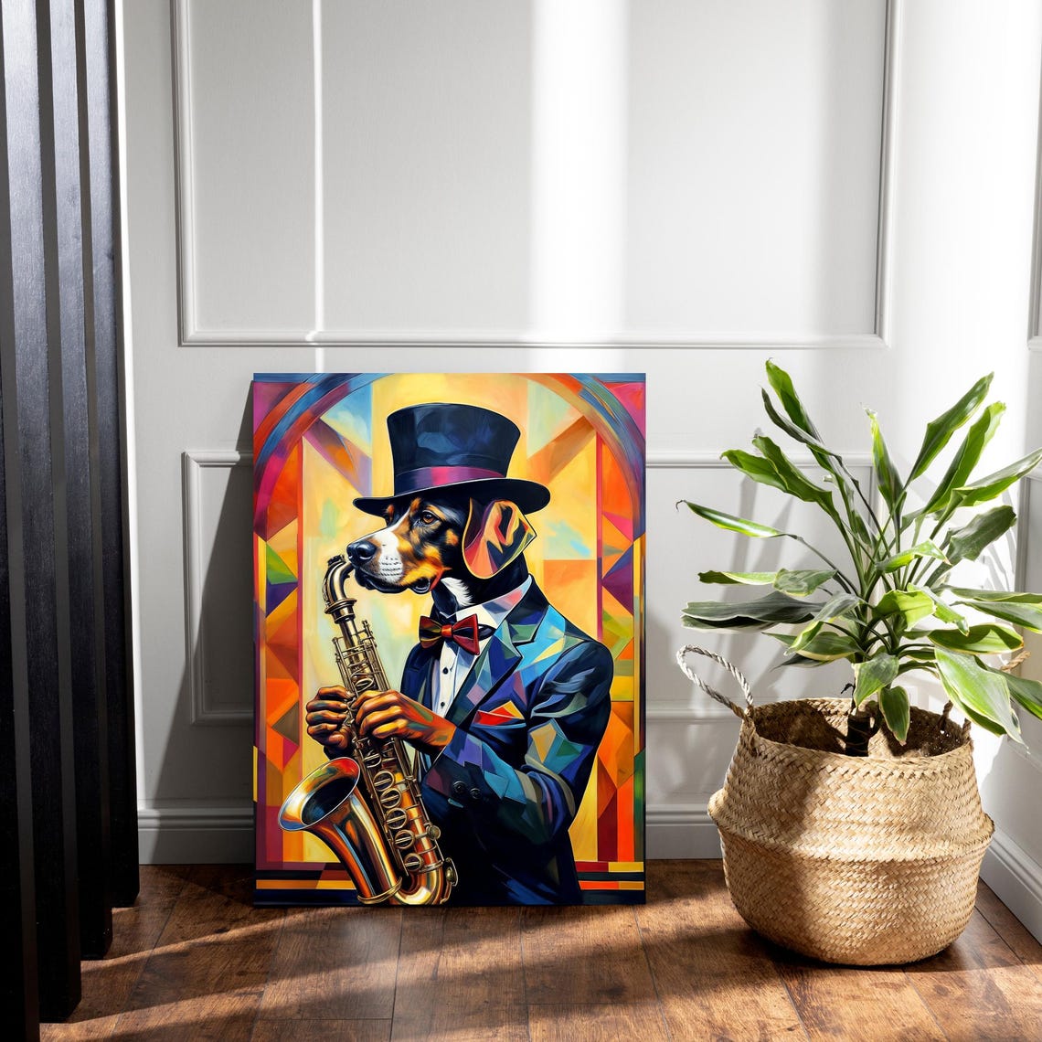 Dog Saxophone Poster Funny Jazz Pet Portrait Colorful Wall Art (digital ...