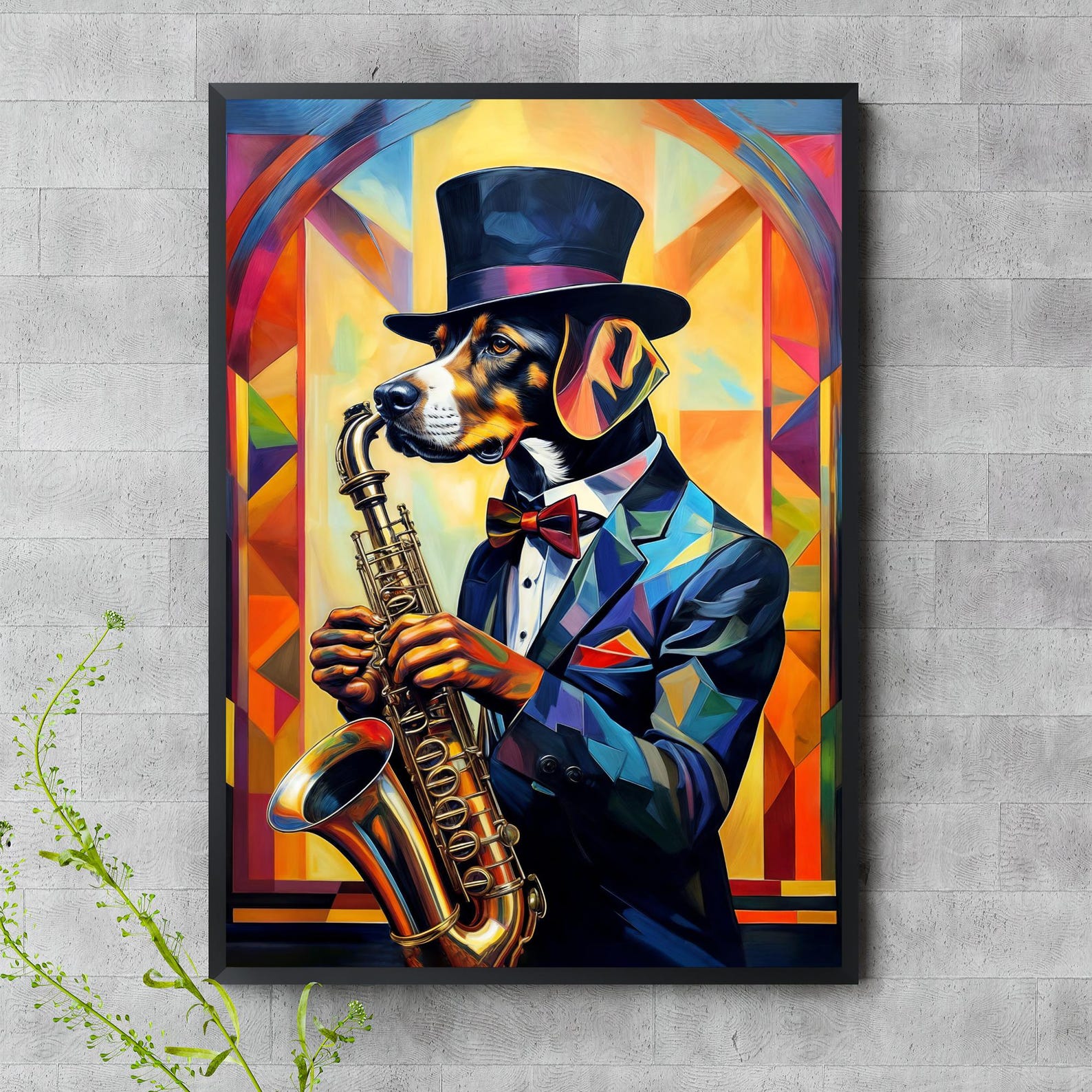 Dog Saxophone Poster Funny Jazz Pet Portrait Colorful Wall Art (digital ...