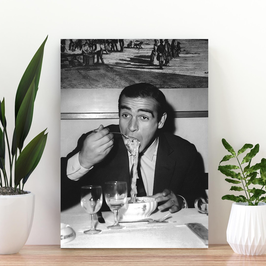 James Bond Eating Pasta Sean Connery Black White Vintage Photo Wall Art ...