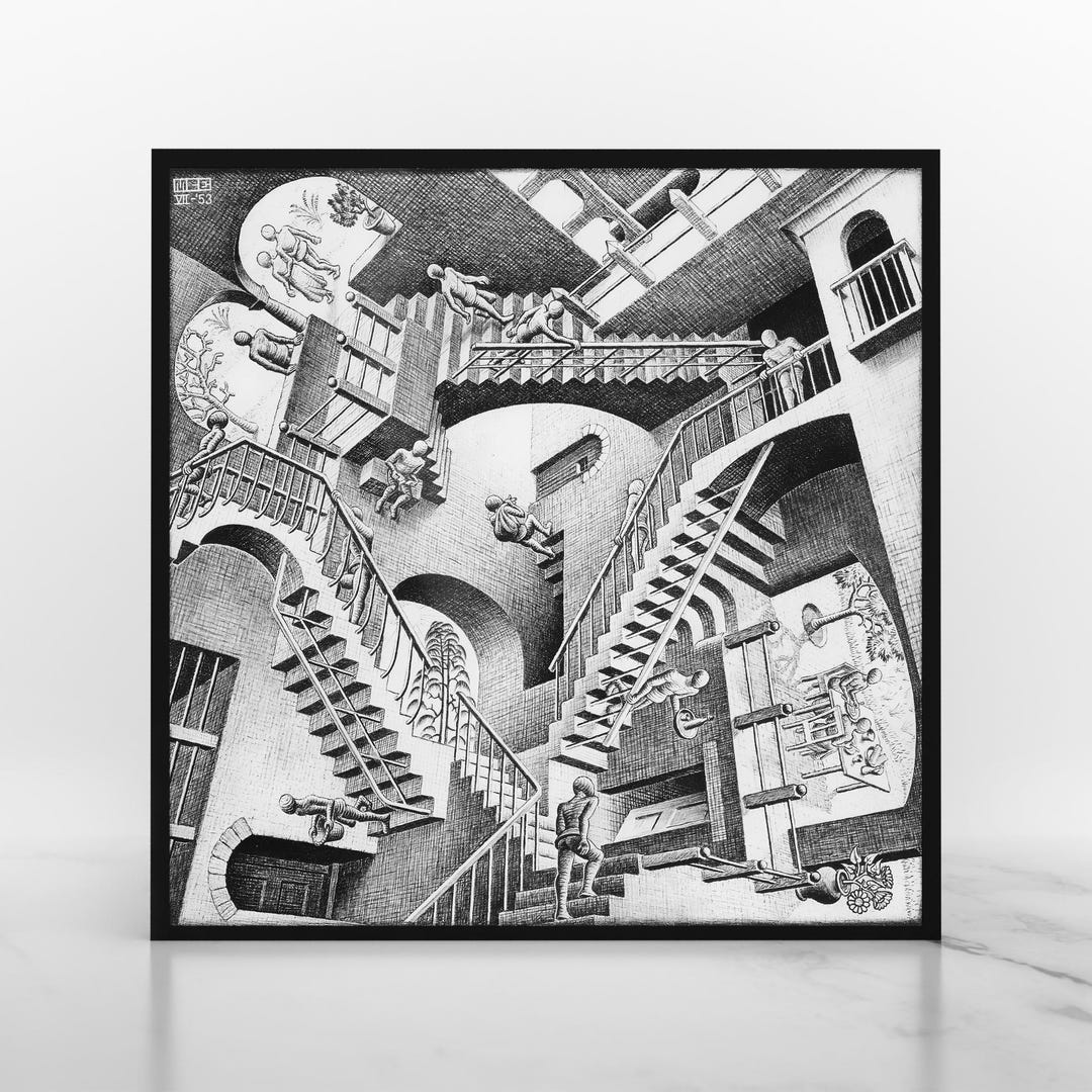 Escher Relativity Print: Geometric Optical Illusion Art (digital ...