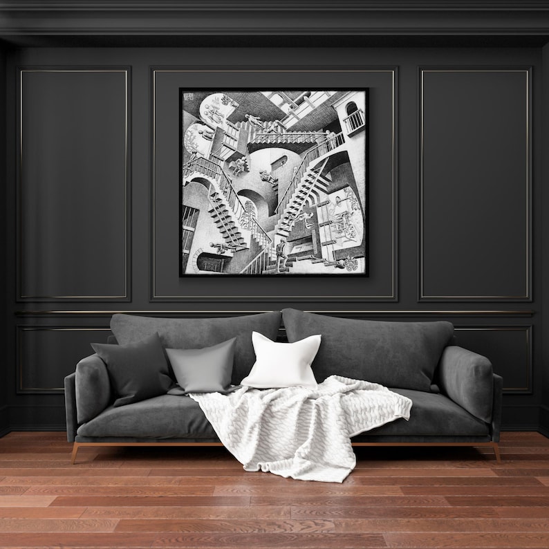 Escher Relativity Print: Geometric Optical Illusion Art (digital ...