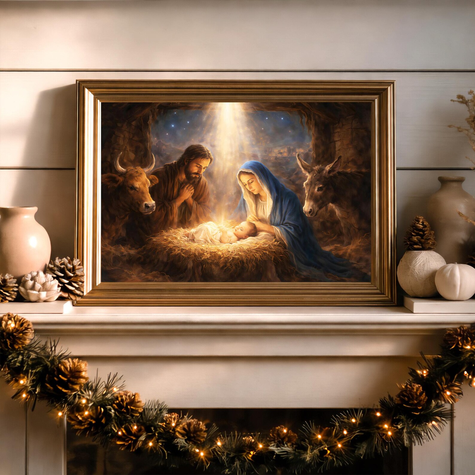 Holy Nativity Scene Poster Christmas Manger Bethlehem Light Sacred ...