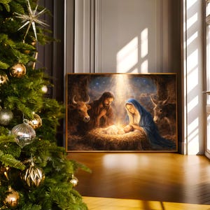 Holy Nativity Scene Poster Christmas Manger Bethlehem Light Sacred ...