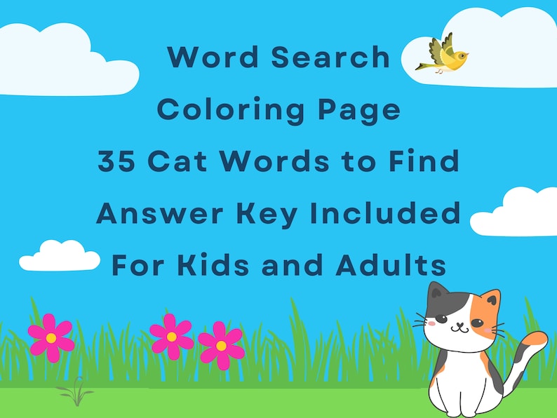 Printable Cat Word Search Puzzle for Kids and Adults, Fun Word Game for ...