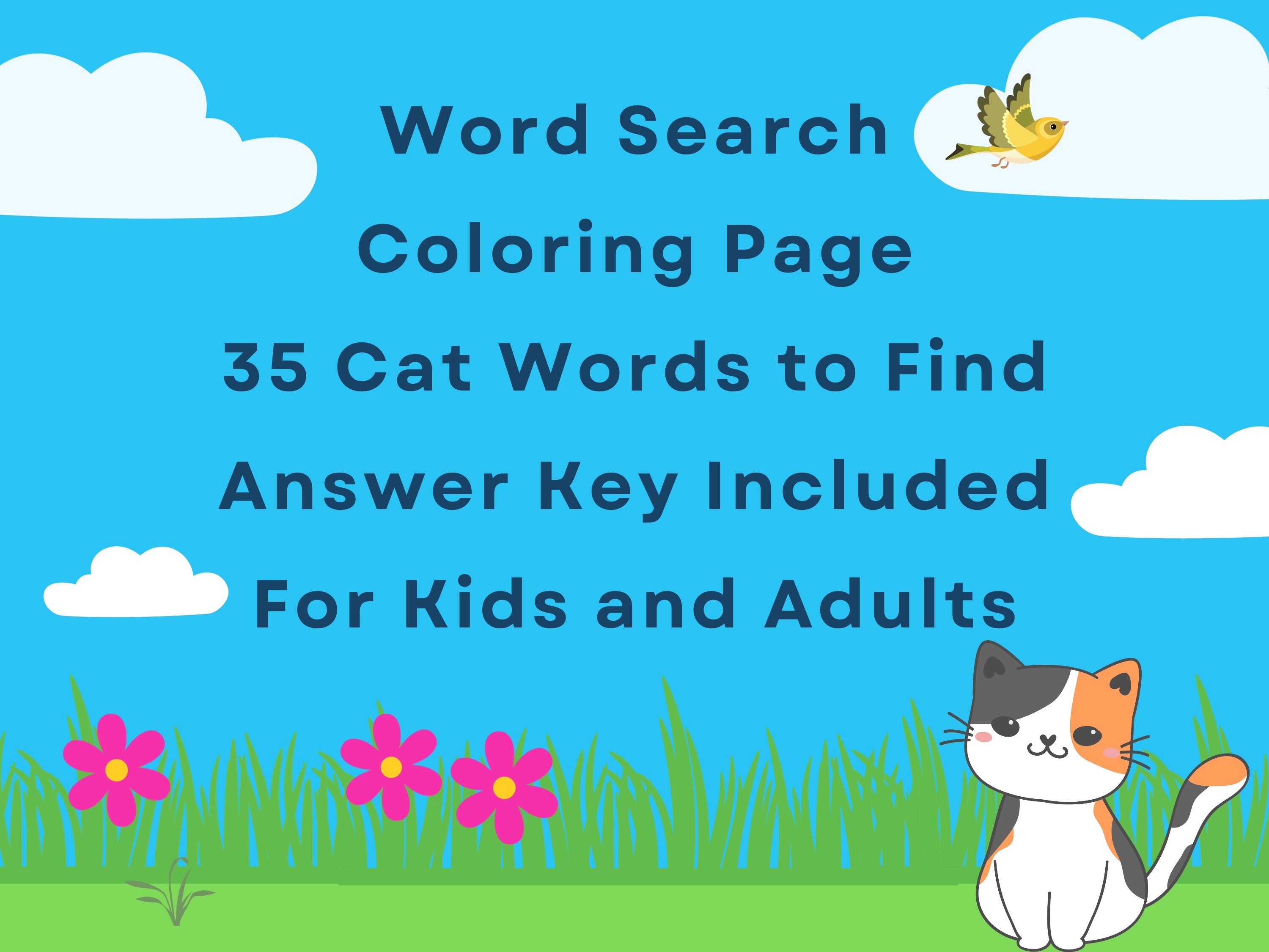 Printable Cat Word Search Puzzle for Kids and Adults, Fun Word Game for ...