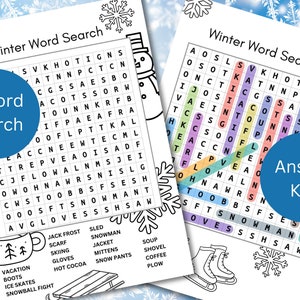 Printable Winter Word Search Puzzle Coloring Page for Kids and Adults ...
