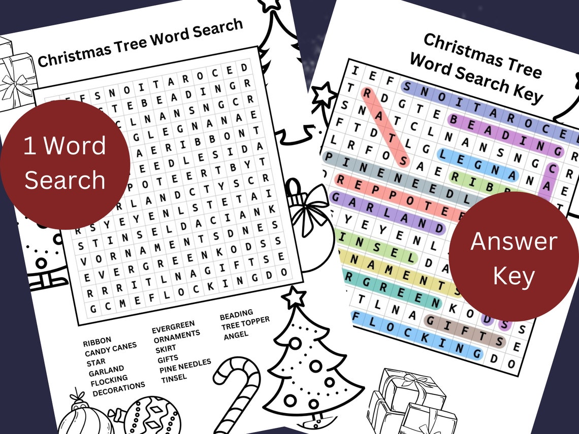 Printable Christmas Tree Word Search Puzzle Coloring Page for Kids and ...