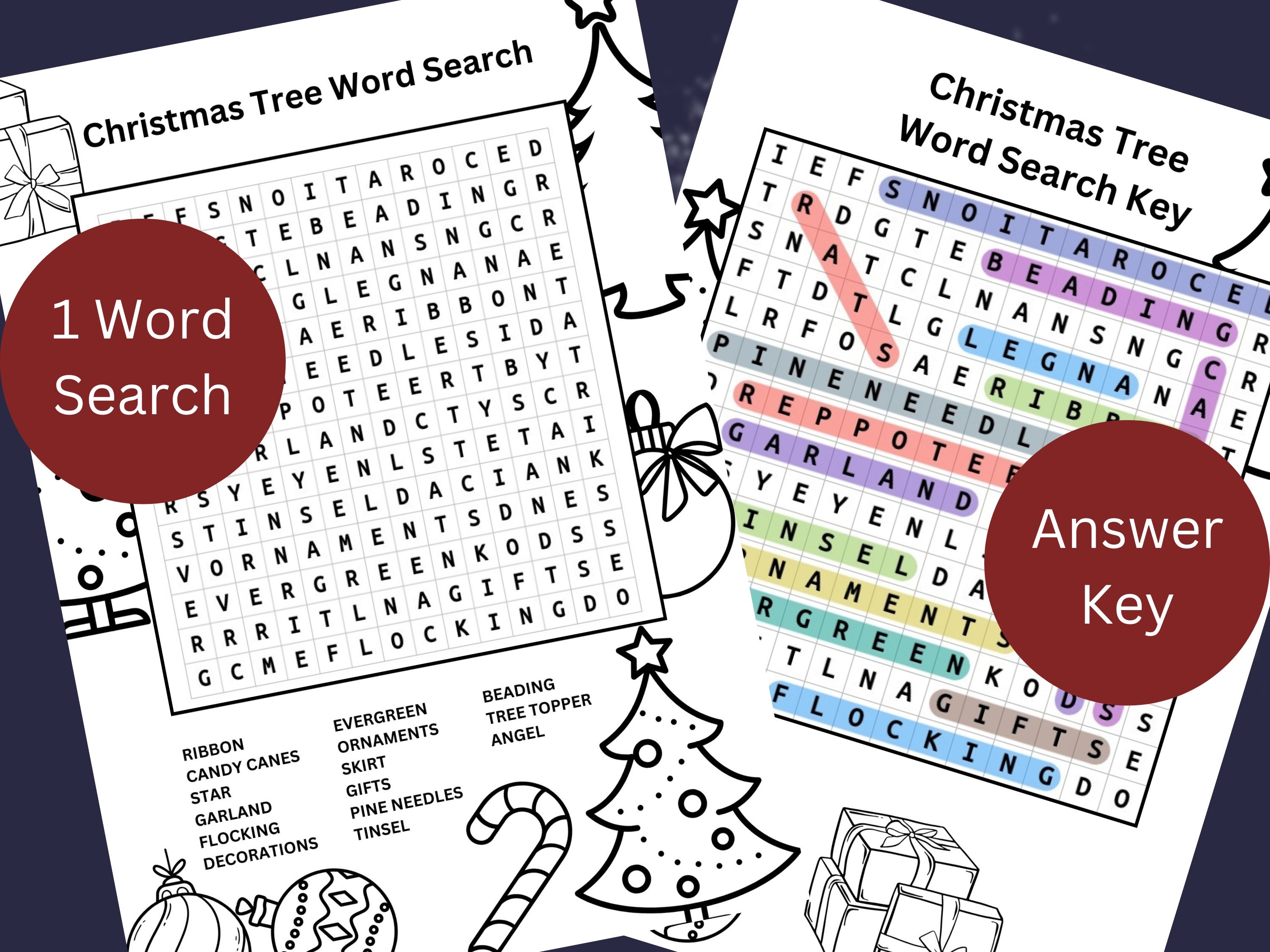 Printable Christmas Tree Word Search Puzzle Coloring Page for Kids and ...