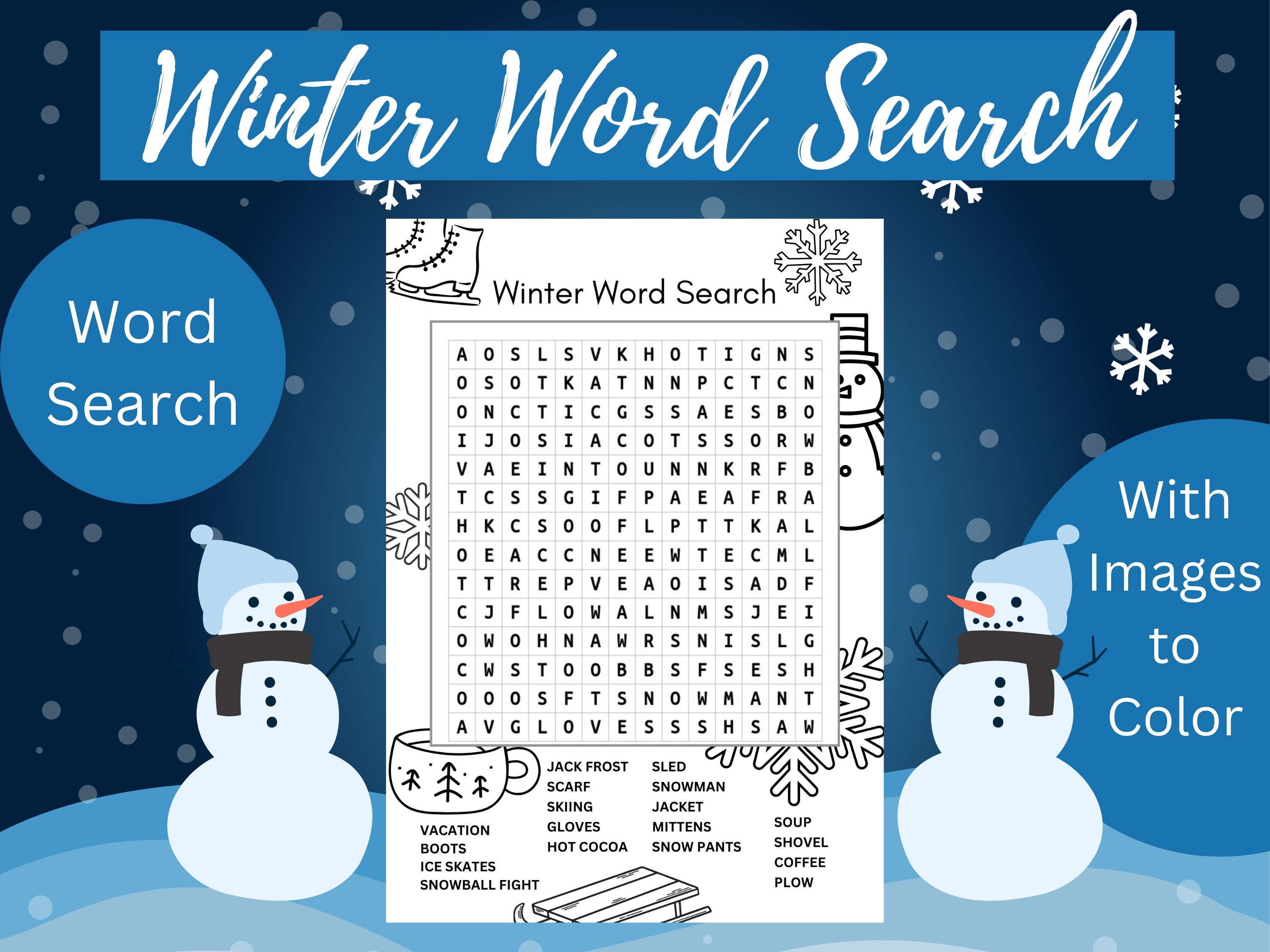 Printable Winter Word Search Puzzle Coloring Page for Kids and Adults ...