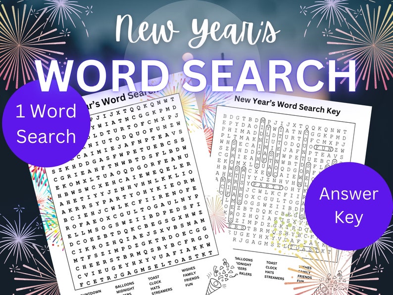 Printable New Year's Word Search Puzzle for Kids and Adults, Fun Word ...
