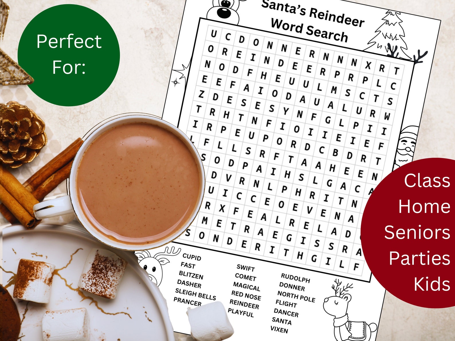 Printable Santa's Reindeer Word Search Puzzle Coloring Page Christmas ...