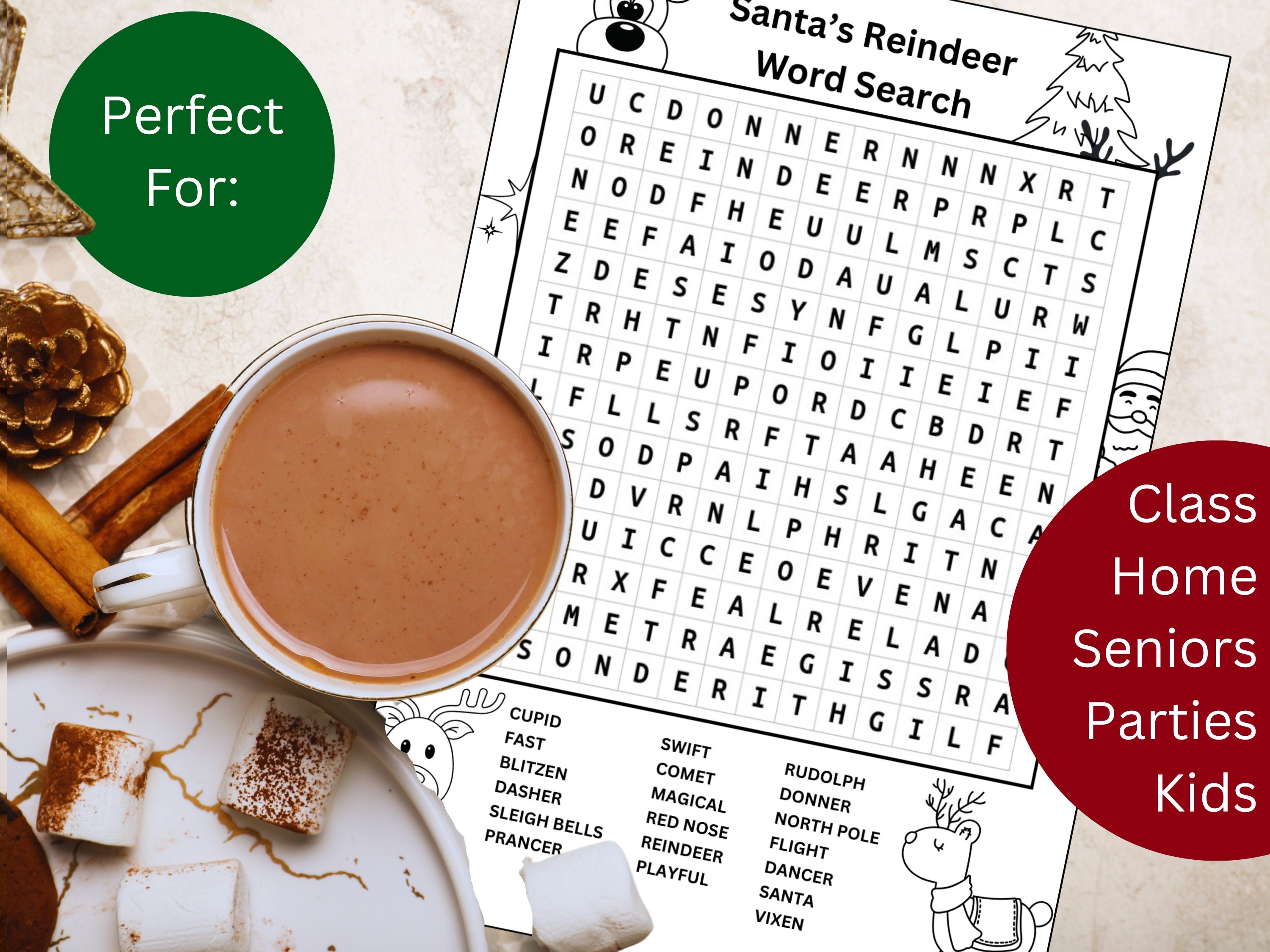 Printable Santa's Reindeer Word Search Puzzle Coloring Page Christmas ...
