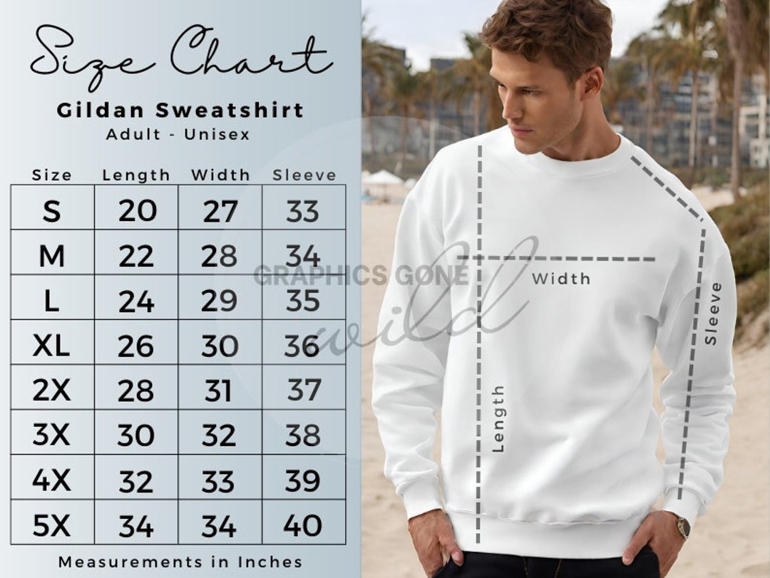 Men's Size Chart Mockup Gildan Sweatshirt 18000 Digital Download ...