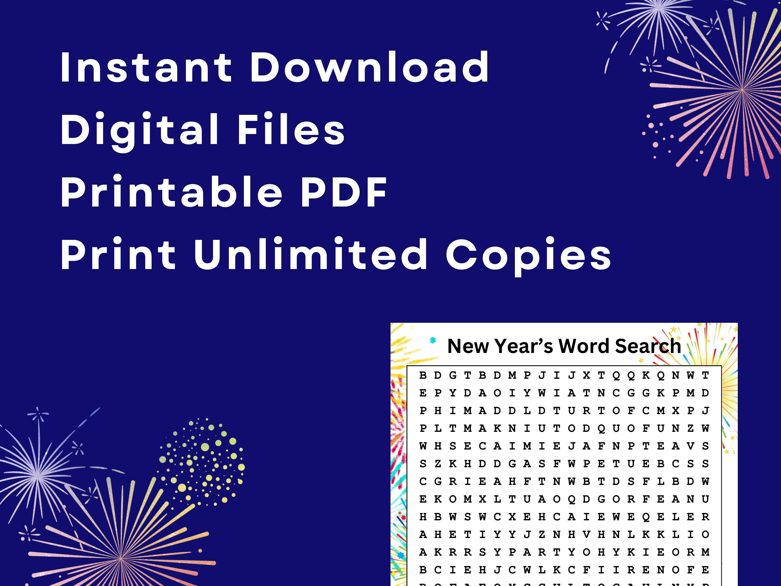 Printable New Year's Word Search Puzzle for Kids and Adults, Fun Word ...