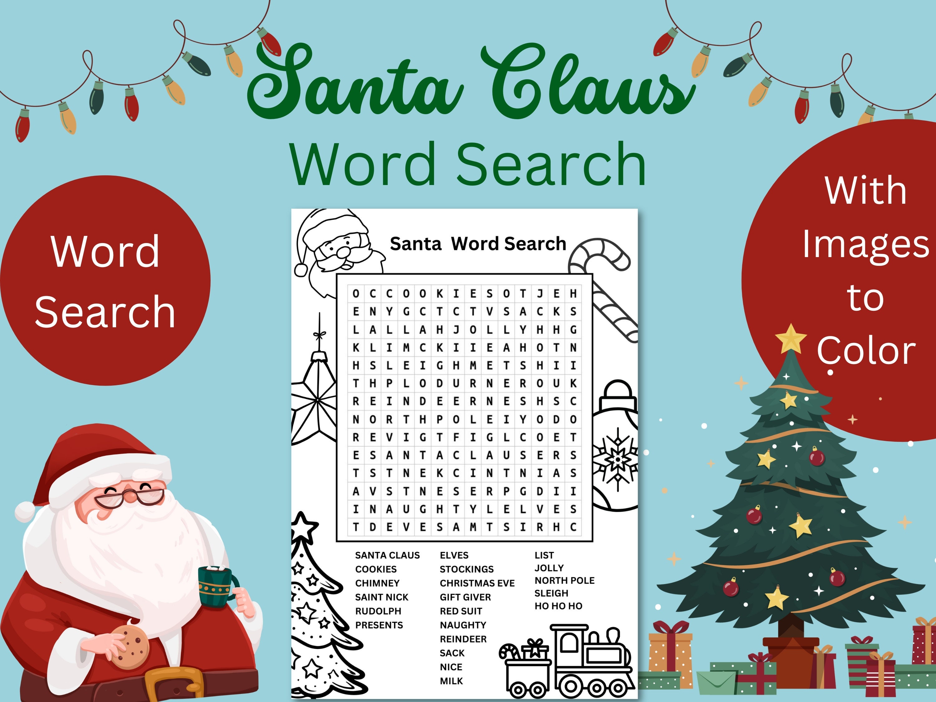 Printable Christmas Game Santa Claus Word Search Puzzle Coloring Page ...