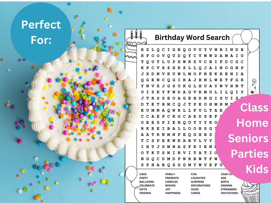 Printable Birthday Word Search Puzzle Coloring Page for Kids and Adults ...