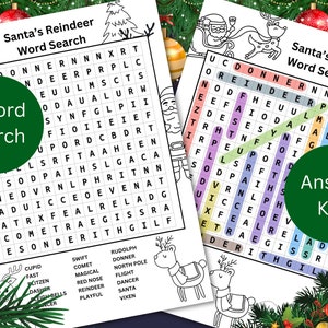 Printable Santa's Reindeer Word Search Puzzle Coloring Page Christmas ...