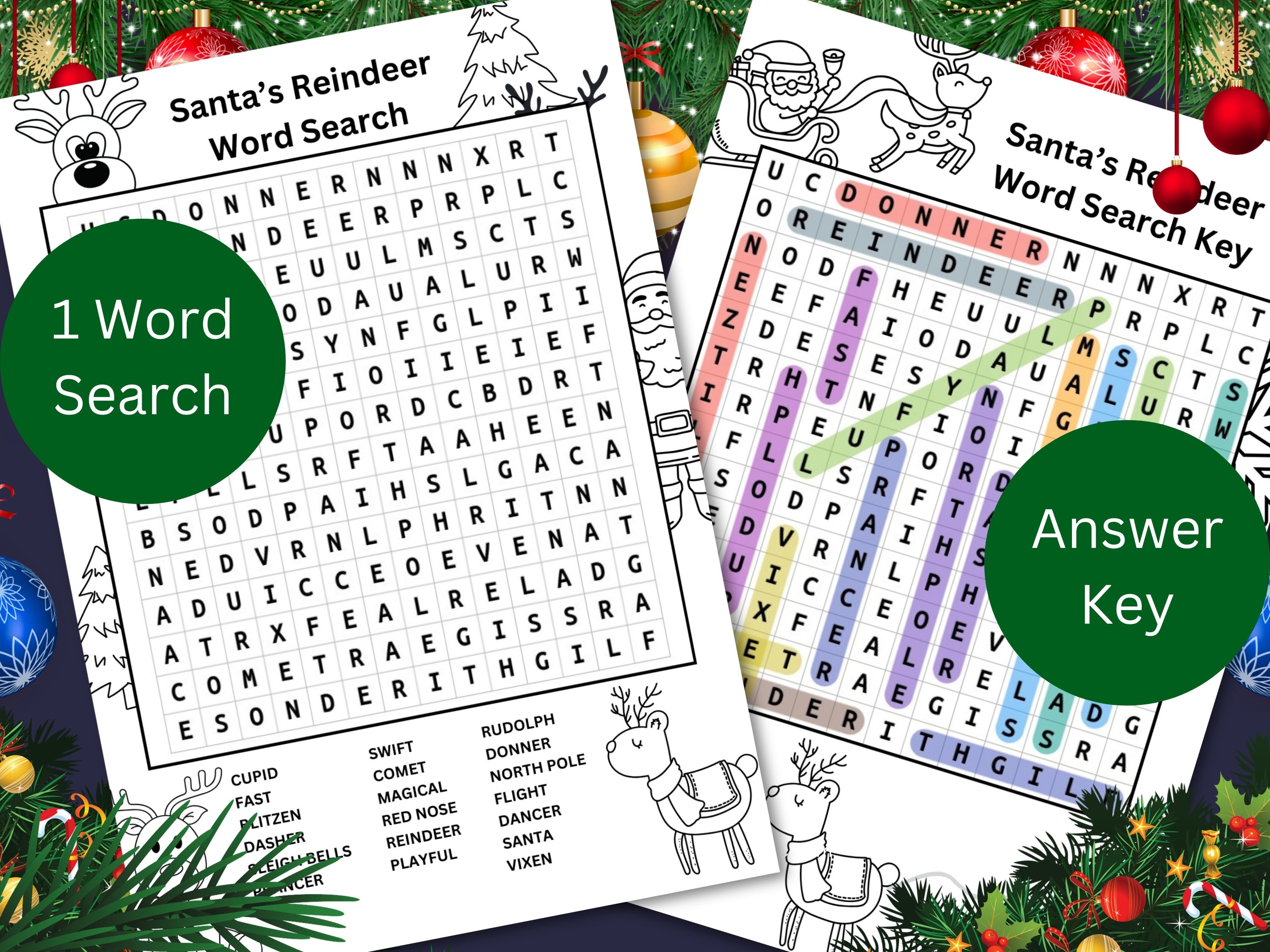 Printable Santa's Reindeer Word Search Puzzle Coloring Page Christmas ...