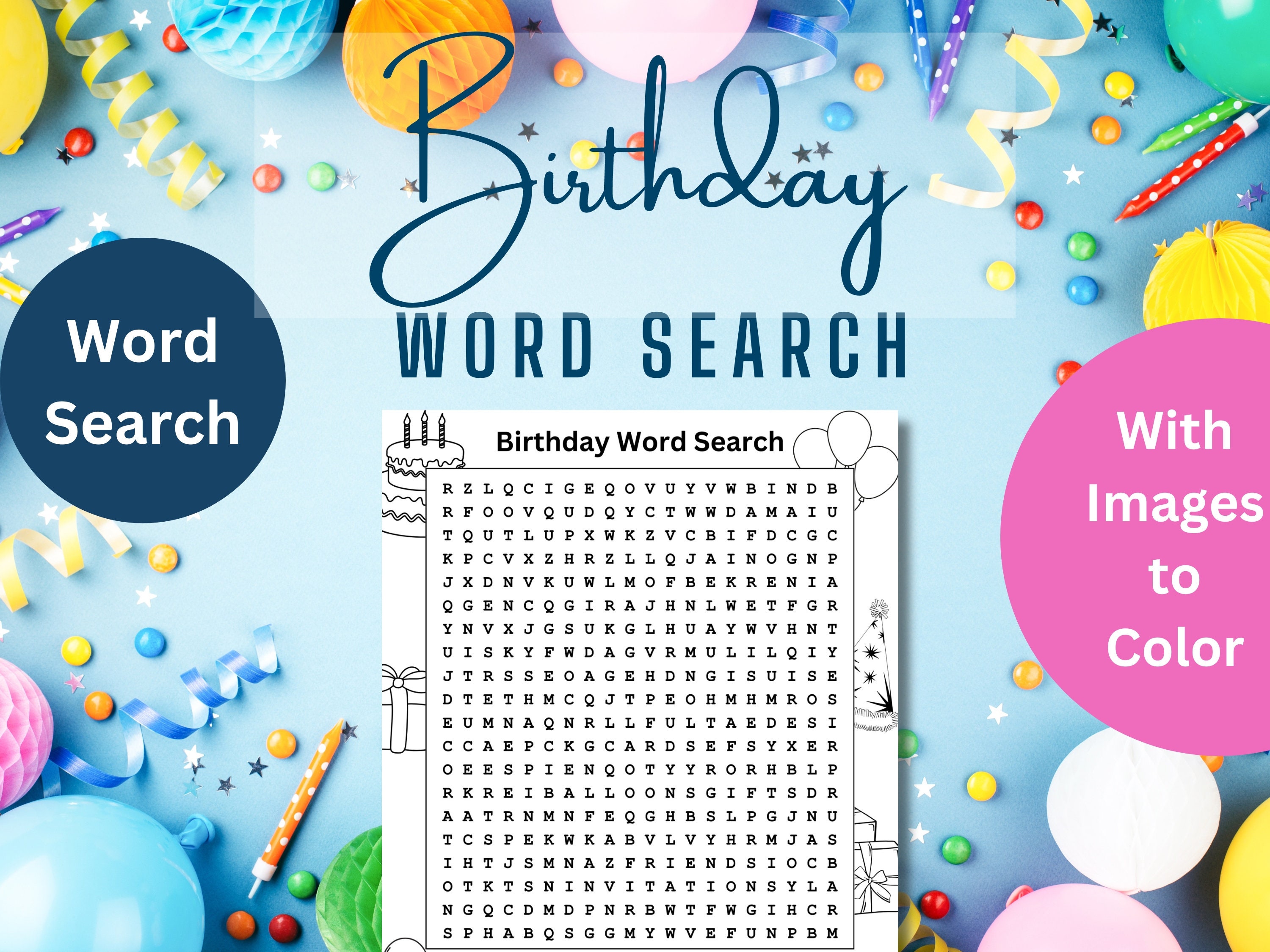 Printable Birthday Word Search Puzzle Coloring Page for Kids and Adults ...