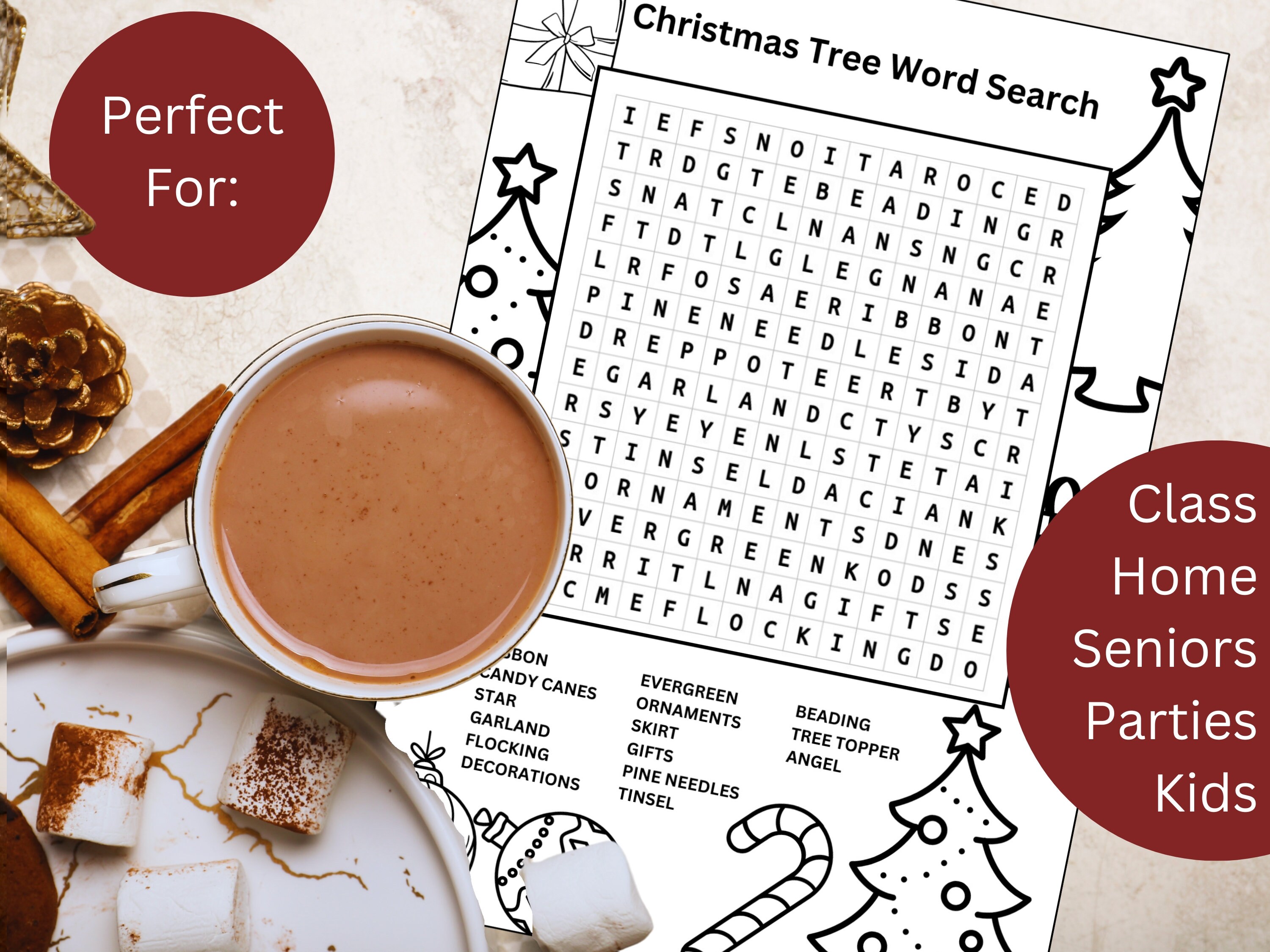 Printable Christmas Tree Word Search Puzzle Coloring Page for Kids and ...