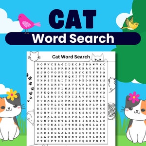 Printable Cat Word Search Puzzle for Kids and Adults, Fun Word Game for ...