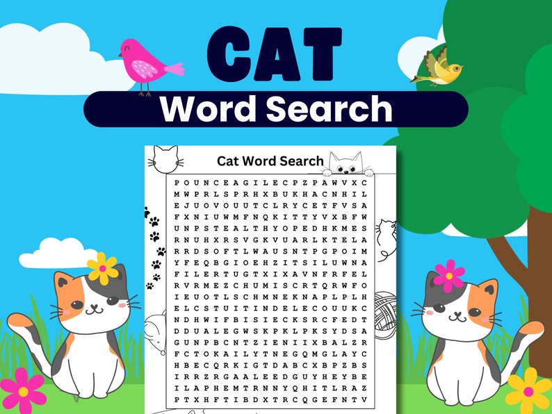 Printable Cat Word Search Puzzle for Kids and Adults, Fun Word Game for ...