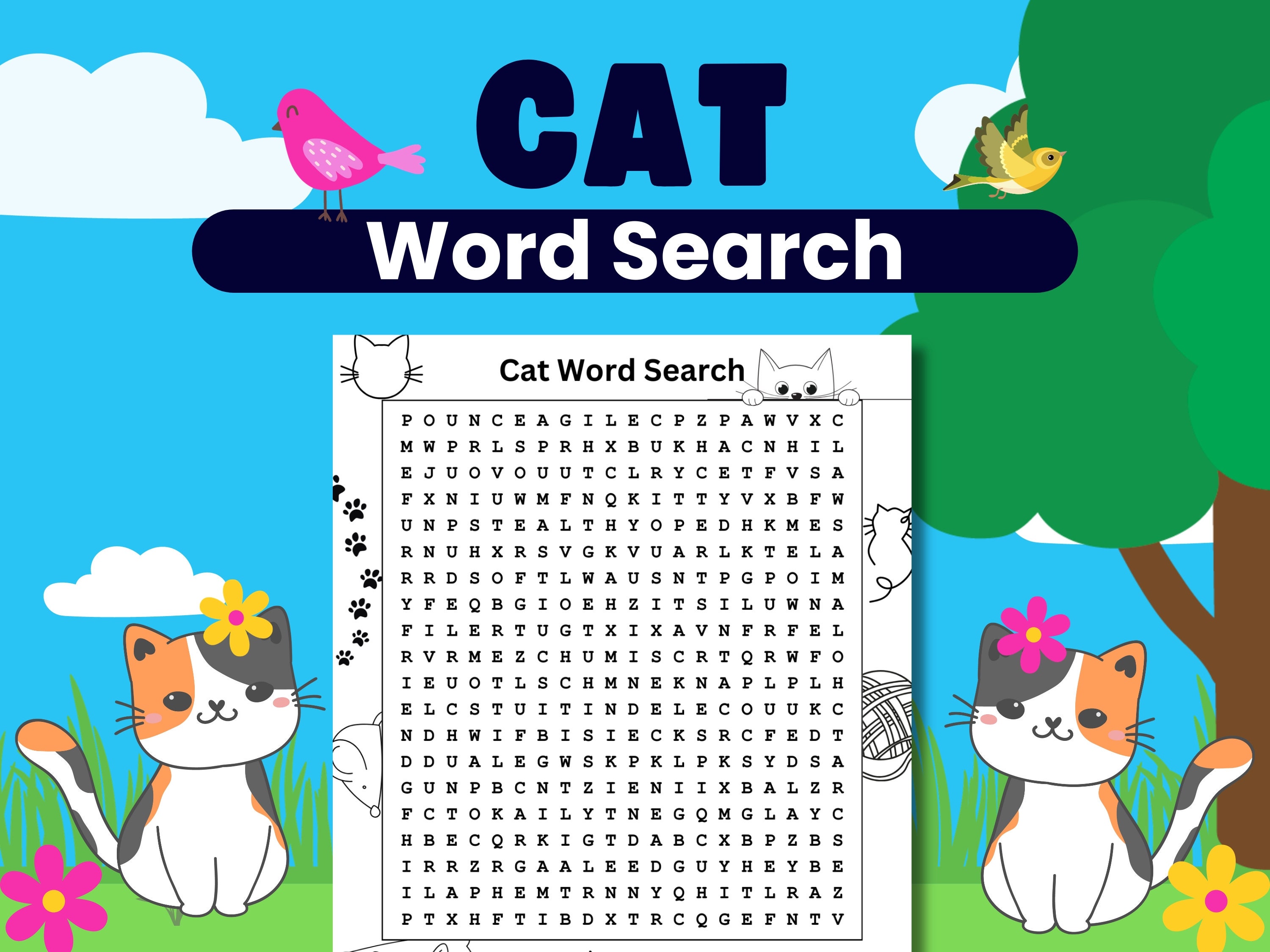 Printable Cat Word Search Puzzle for Kids and Adults, Fun Word Game for ...