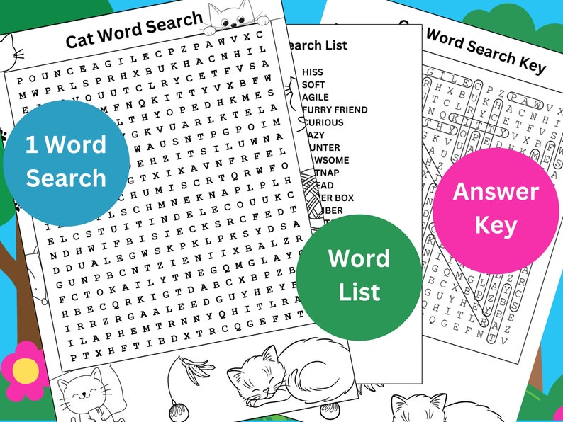 Printable Cat Word Search Puzzle for Kids and Adults, Fun Word Game for ...