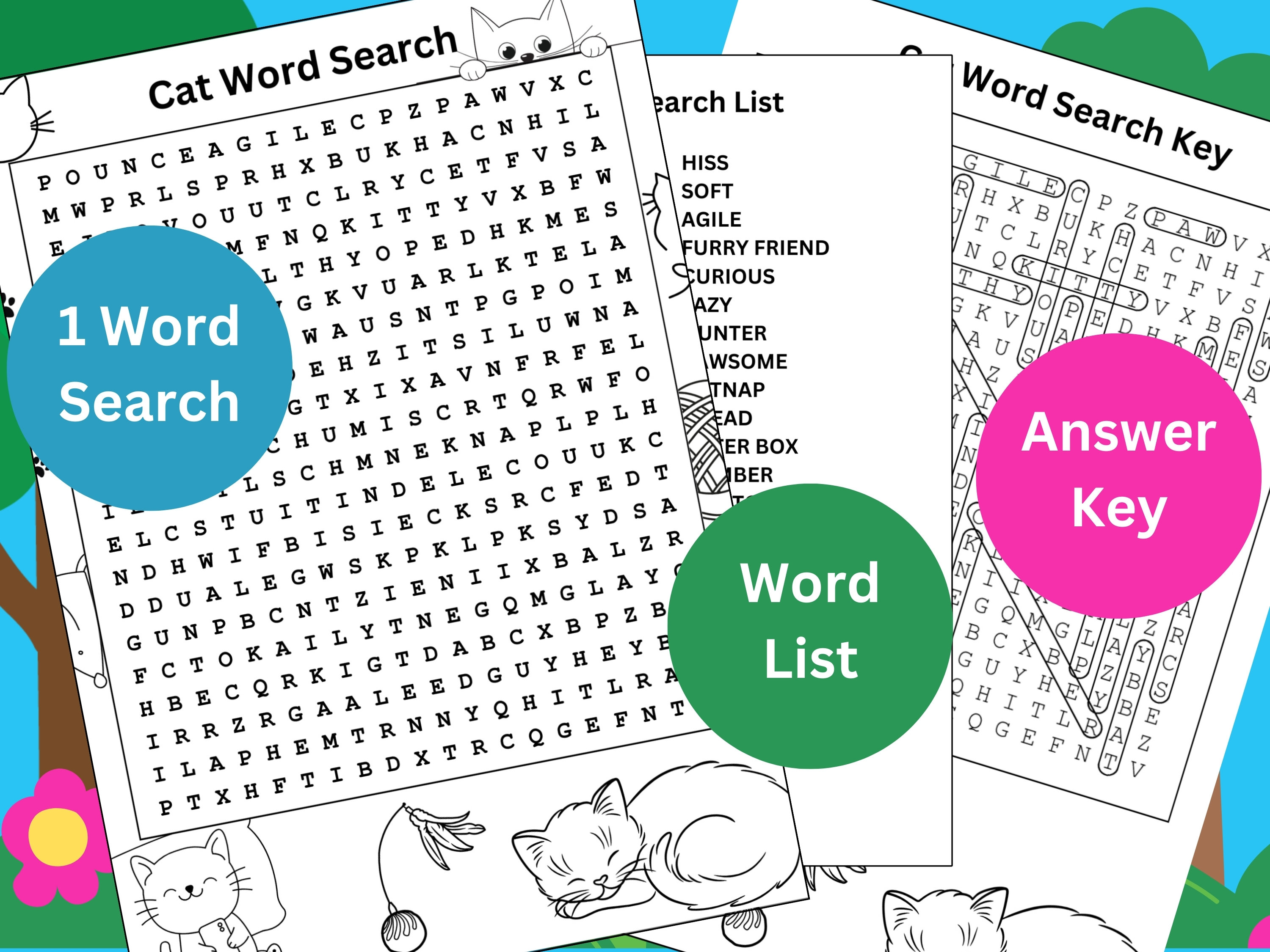 Printable Cat Word Search Puzzle for Kids and Adults, Fun Word Game for ...
